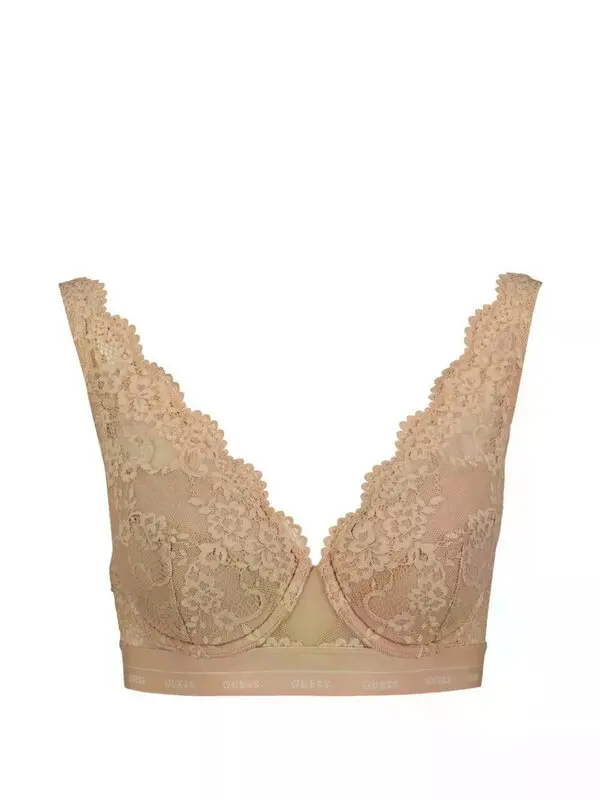 Guess Floral-lace Scalloped-trim Bra - Neutrals
