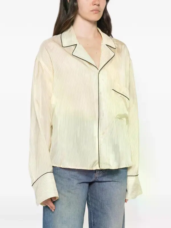 Plan C Striped Piped-trim Shirt - Yellow