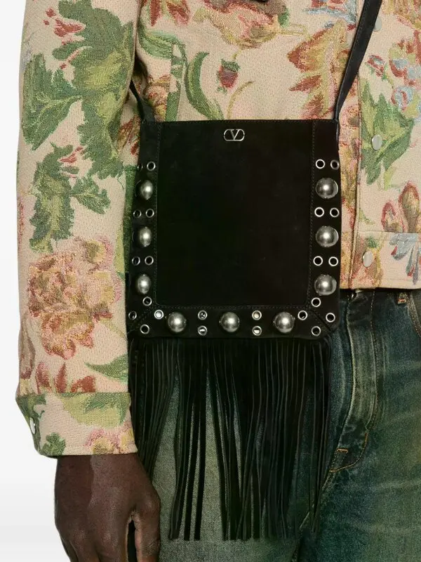 Valentino Garavani Vlogo Signature Fringed Clutch Bag - Black