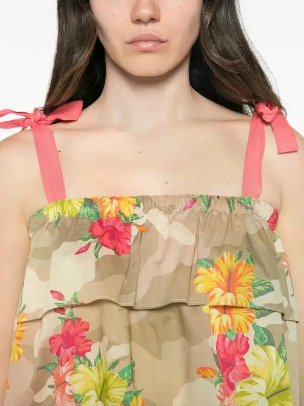 MY TWIN Square-neck Floral-print Top