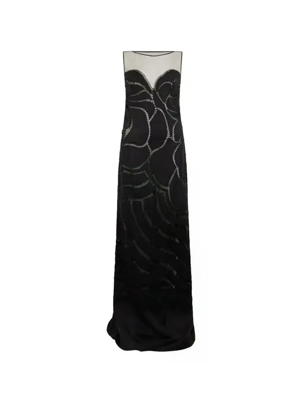 Alberta Ferretti Embroidered Sleeveless Gown - Black