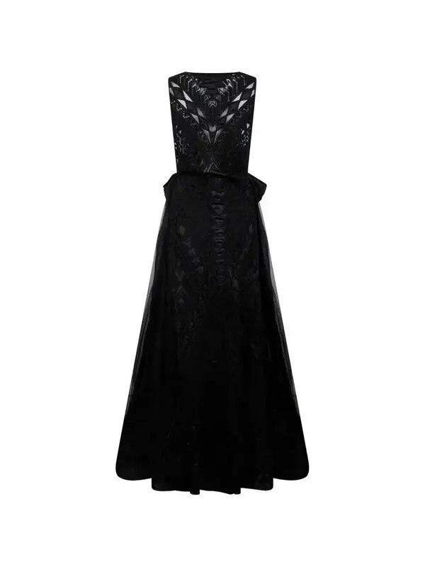 Alberta Ferretti Lace-detail Bow-embellished Maxi Dress - Black