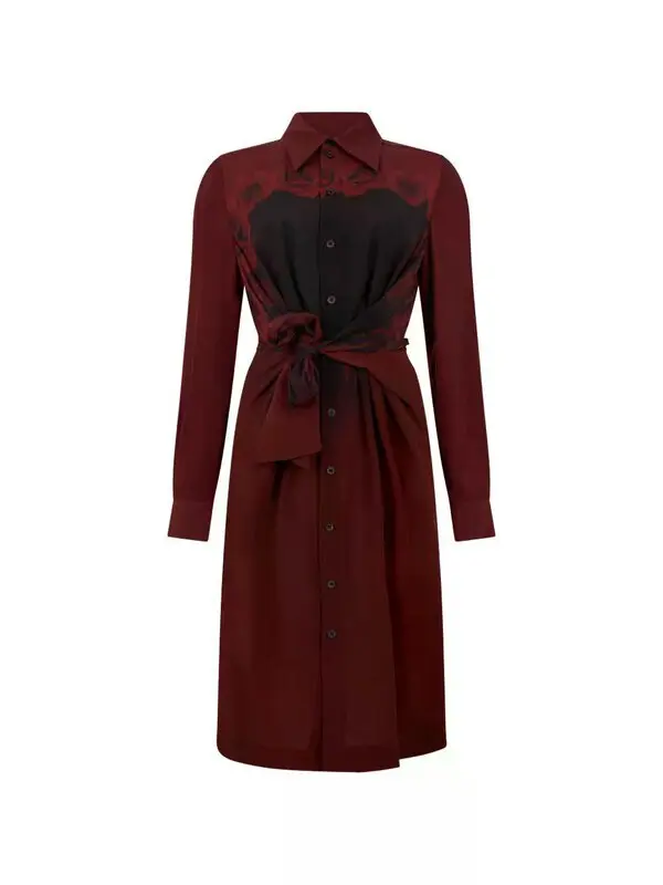 Alberta Ferretti Rose Print Silk Midi Shirt Dress