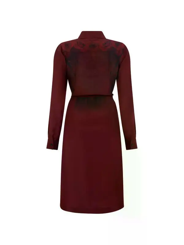 Alberta Ferretti Rose Print Silk Midi Shirt Dress
