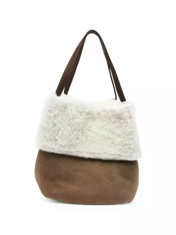 MANZONI 24 Shearling Trim Tote Bag - Brown