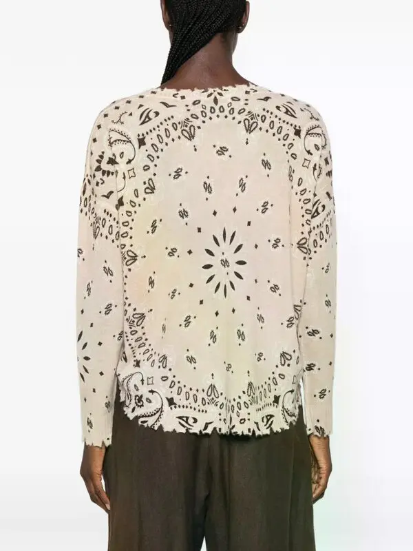 KUJTEN Bandana-print Distressed-edge Sweater