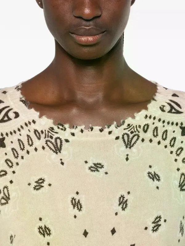KUJTEN Bandana-print Distressed-edge Sweater