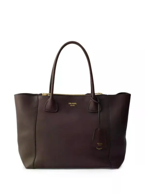 Prada Large Leather Tote Bag - Brown