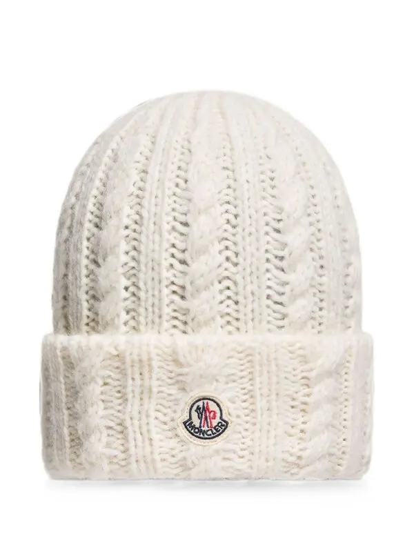 Moncler Logo Wool Beanie - White