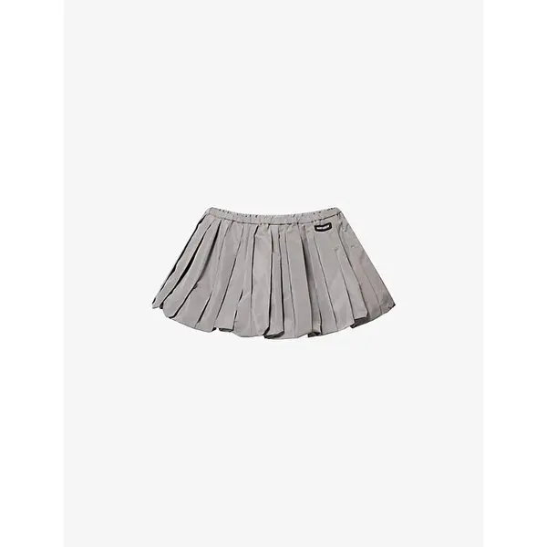 Miu Miu Pleated Technical Woven Mini Skirt - Piombo