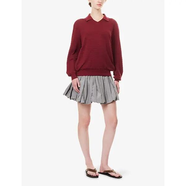 Miu Miu Pleated Technical Woven Mini Skirt - Piombo