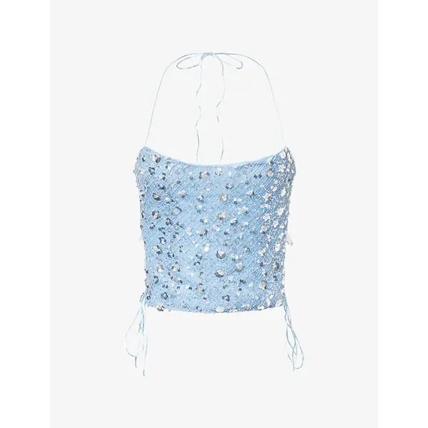 JADED LONDON Deva Sequin Knit Corset Top - Blue