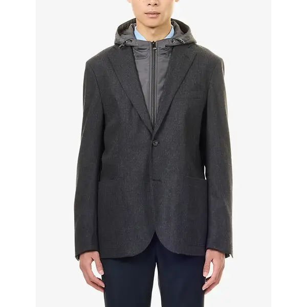 Corneliani Hooded Cashmere-flannel And Wool Jacket