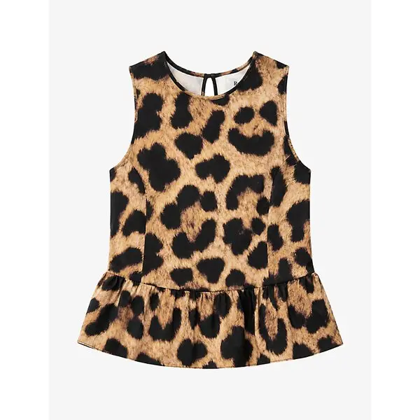 RO&ZO Leopard-print Peplum Cotton Top