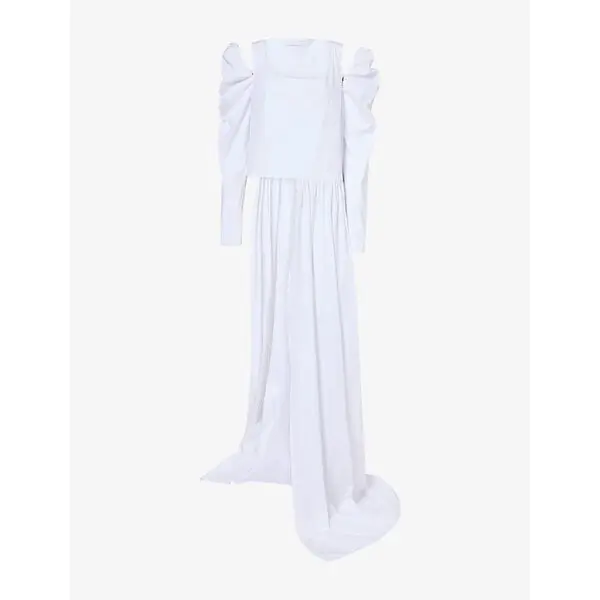 REEM ALKANHAL Moudi Asymmetrical Cotton-blend Top - White