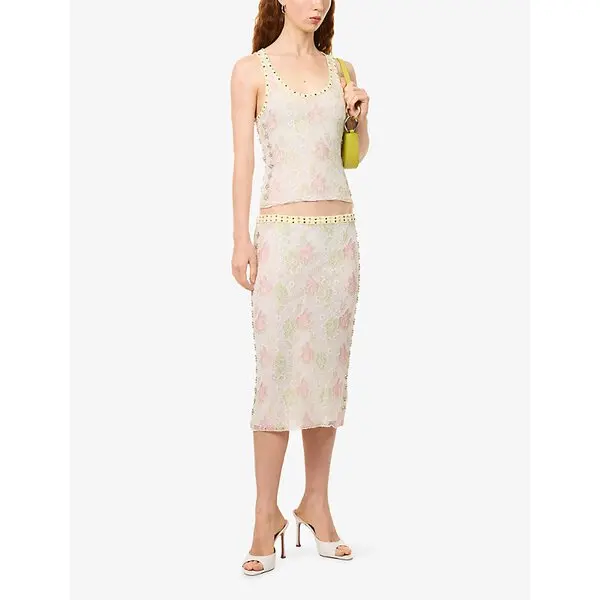 JADED LONDON Fioretta Studded Lace Top