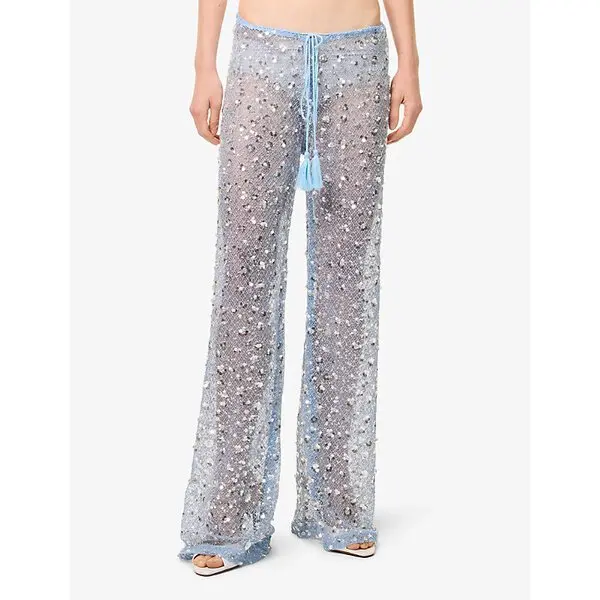 JADED LONDON Deva Sequin Straight-leg Knit Trousers