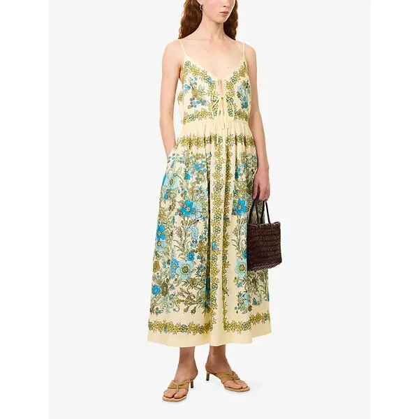 ALEMAIS Sophia Printed Linen Midi Dress