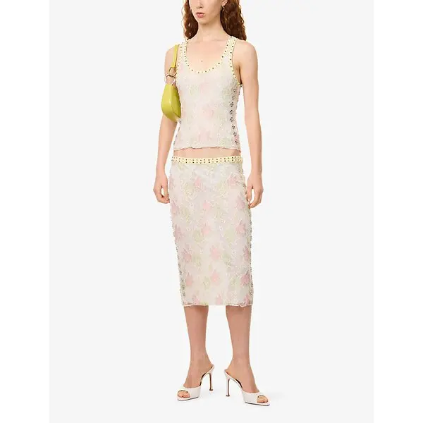 JADED LONDON Fioretta Studded Lace Midi Skirt