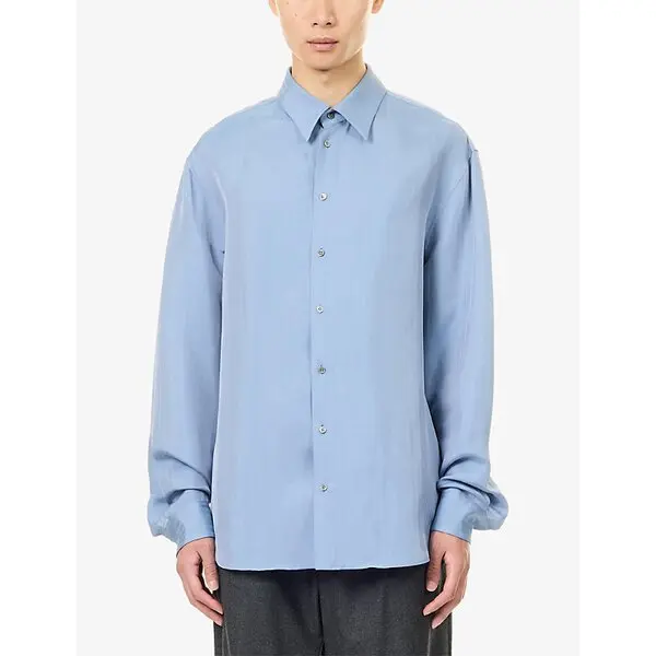 Giorgio Armani Long-sleeve Regular-fit Silk Shirt - Placid Blue