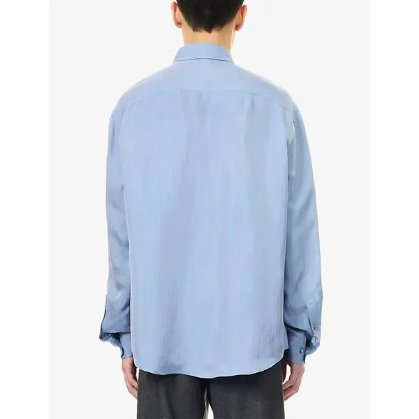 Giorgio Armani Long-sleeve Regular-fit Silk Shirt - Placid Blue