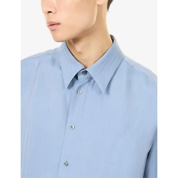 Giorgio Armani Long-sleeve Regular-fit Silk Shirt - Placid Blue