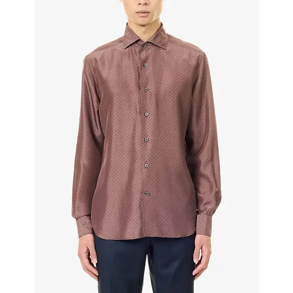 Corneliani Printed Long-sleeve Silk Shirt