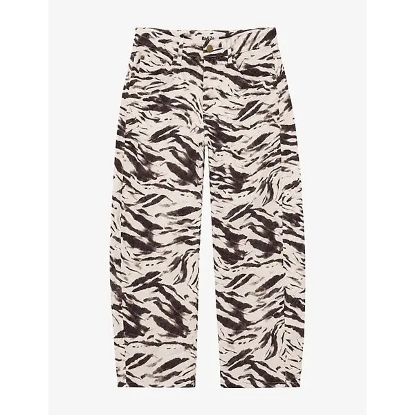 RO&ZO Zebra-print Barrel-leg Denim Jeans