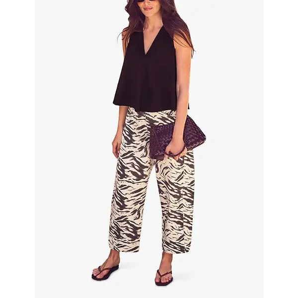 RO&ZO Zebra-print Barrel-leg Denim Jeans