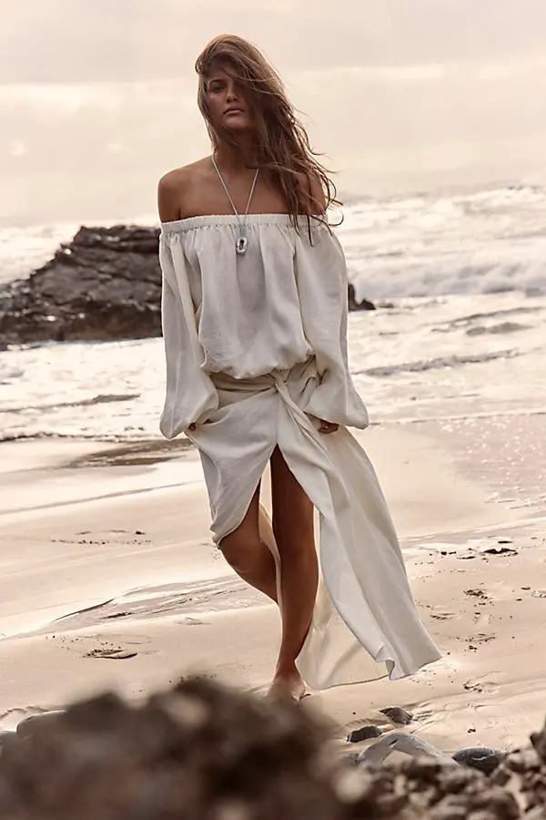 Free People Sandshell Linen Francisca Maxi Dress At - Moonglow