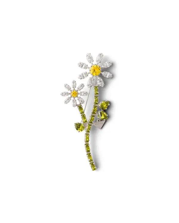 Prada Metal Brooch With Crystals - Steel/crystal
