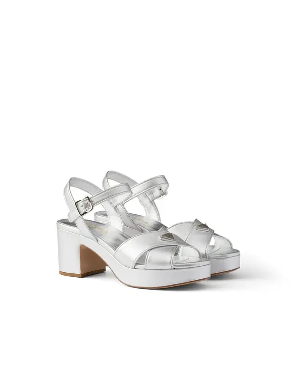 Prada Nappa Leather Platform Sandals - Silver