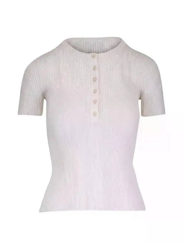 NILI LOTAN Ribbed-knit Short-sleeve Sweater - Neutrals