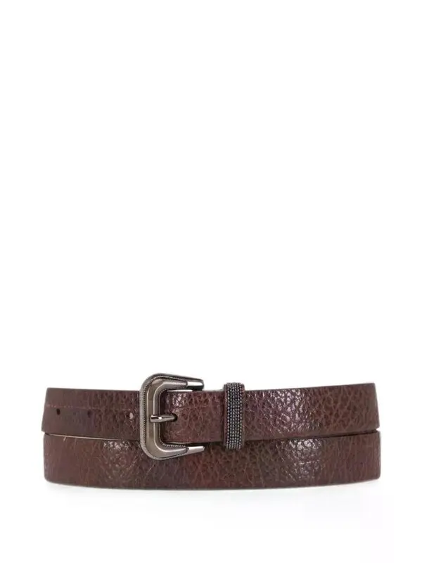 Brunello Cucinelli Monili-embellished Grained Belt - Brown