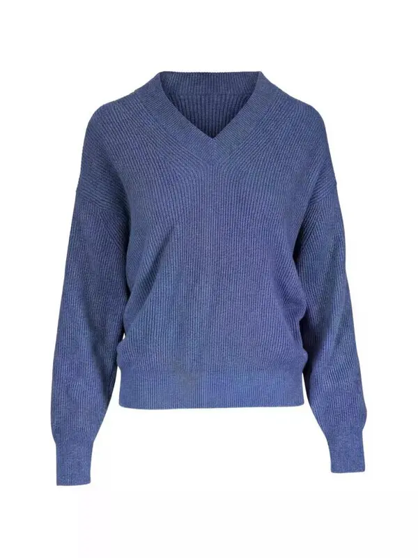 Brunello Cucinelli Ribbed-knit V-neck Cashmere Sweater - Blue