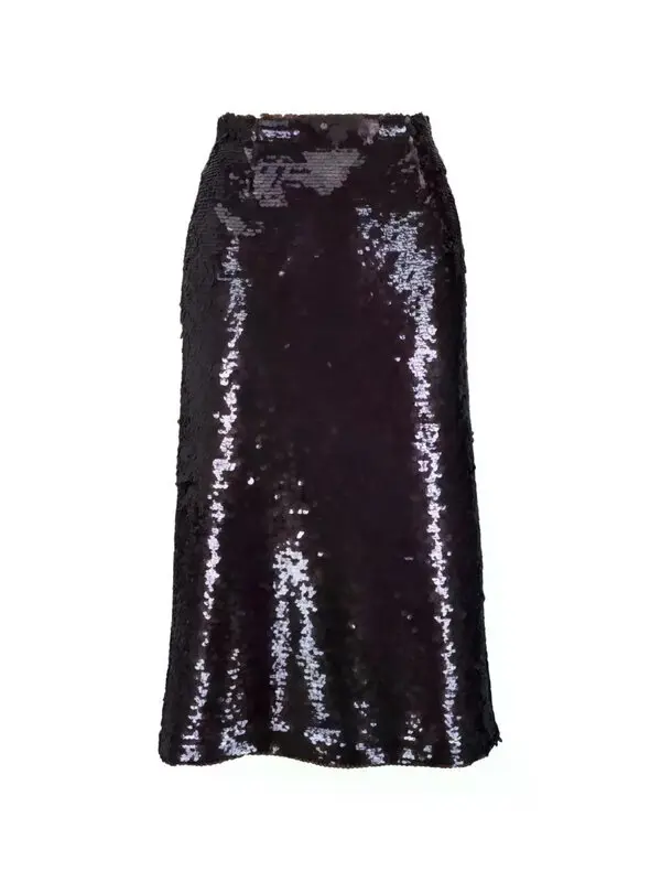 ODEEH Sequin-embellished A-line Midi Skirt - Black