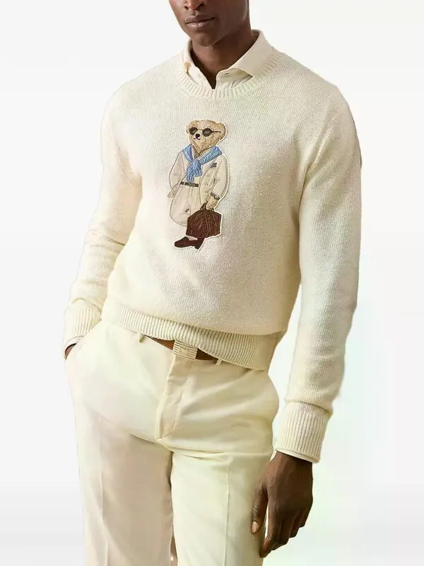 Ralph Lauren Purple Label Cream Intarsia Knit Polo Bear Sweater