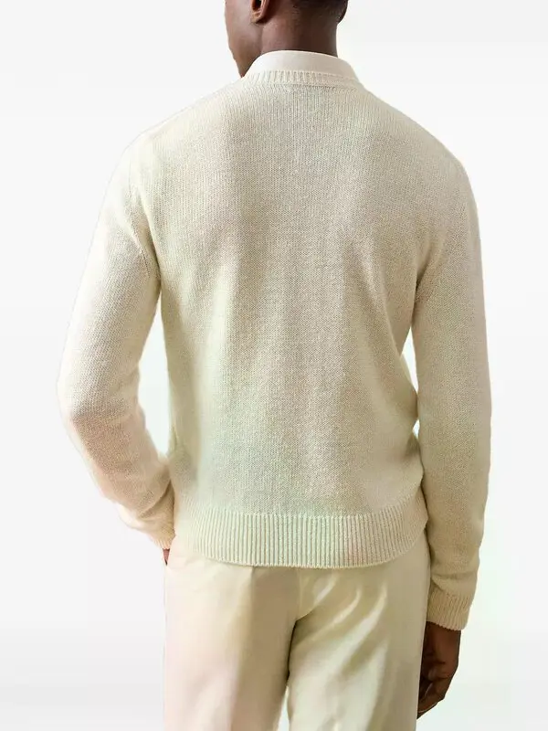 Ralph Lauren Purple Label Cream Intarsia Knit Polo Bear Sweater