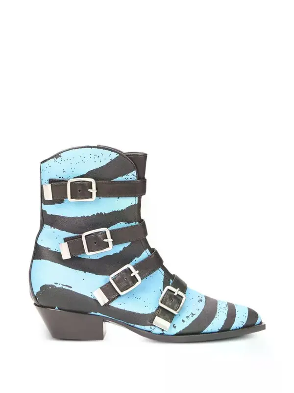 Philosophy Di Lorenzo Serafini Buckle-detail Zebra-print Ankle Boots - Blue