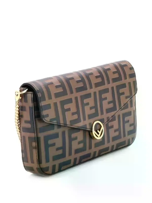 Fendi Zucca Embossed Leather Clutch Bag With Chain Strap