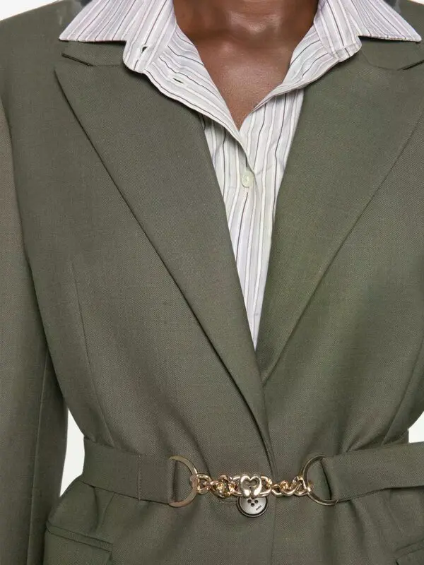 Maje Belted Tailored Collar Blazer - Green