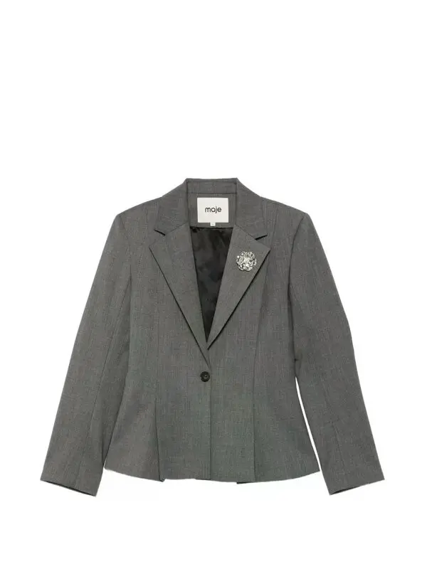 Maje Single-breasted Peplum Blazer With Flower Brooch