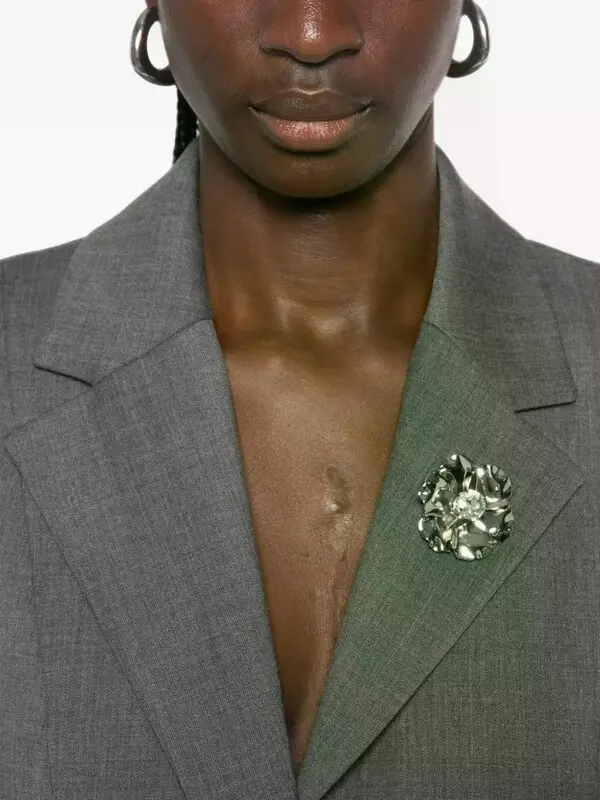 Maje Single-breasted Peplum Blazer With Flower Brooch