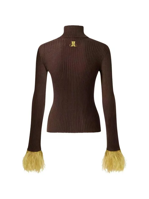 La DoubleJ Solid Cocoa In Ribbed Silk Cashmere With Feathers High Kick Top