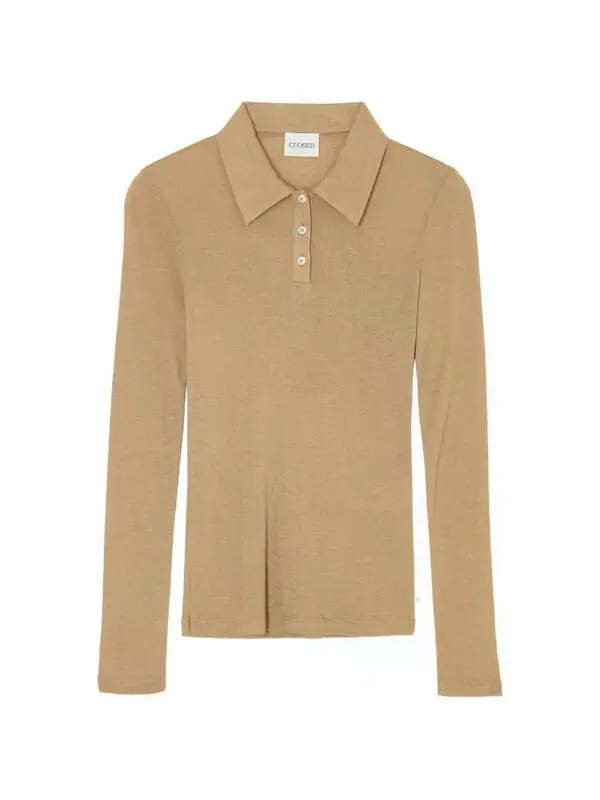 Closed Long-sleeve Polo Top - Neutrals