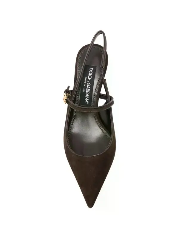 Dolce & Gabbana Suede Slingback Pumps With Logo Plaque - Brown