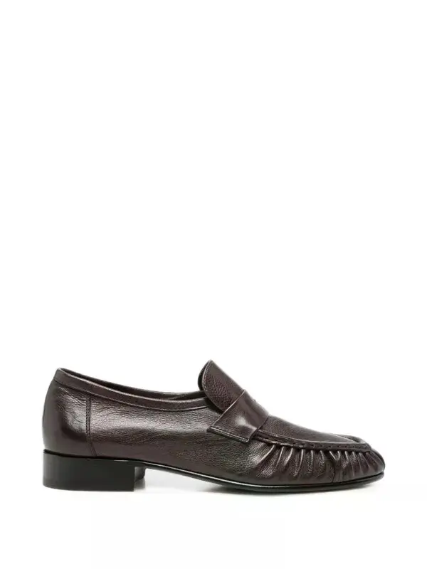 THE ROW Leather Loafers With Grained Texture And Ruched Detailing - Brown