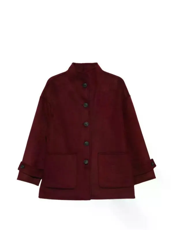 THE DYNAMIS STUDIO Button-up Wool Coat With High Neck - Red