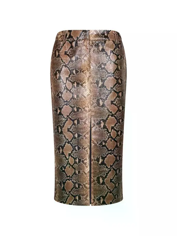 ERMANNO FIRENZE Snakeskin-effect Rear-slit Midi Skirt - Brown