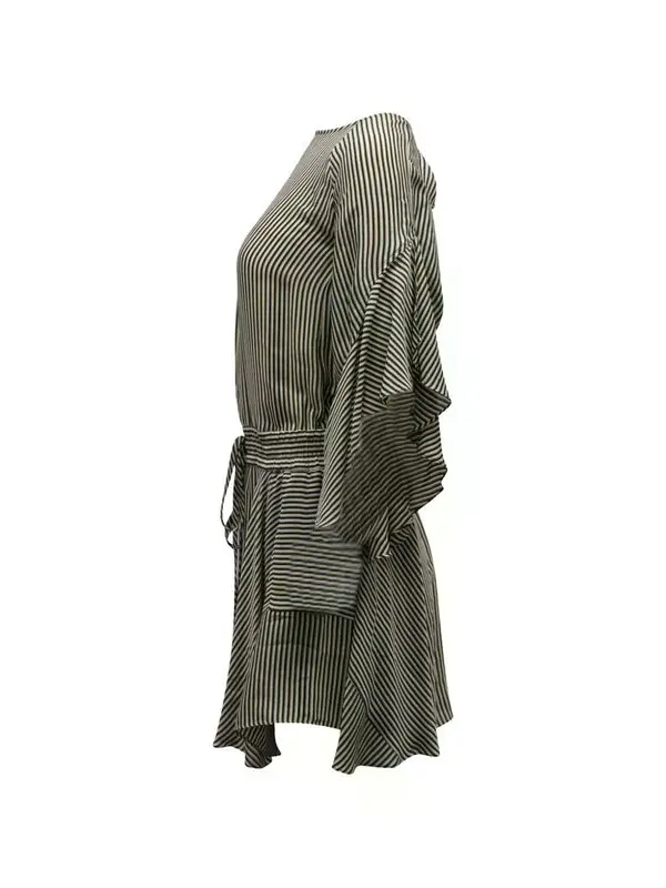 A.L.C. Striped Silk Dress With Ruffle Sleeves
